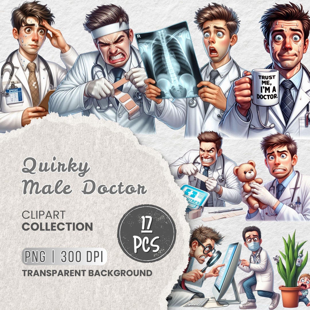 Quirky Doctor Clipart Bundle PNG, Funny Medical Character, Healthcare ...