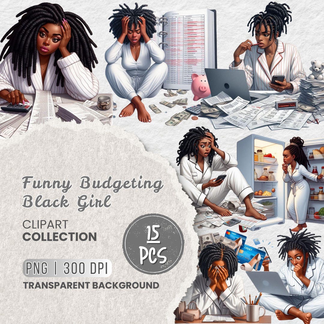 Funny Budgeting Black Girl Clipart, Financial Struggle, Broke Girl ...