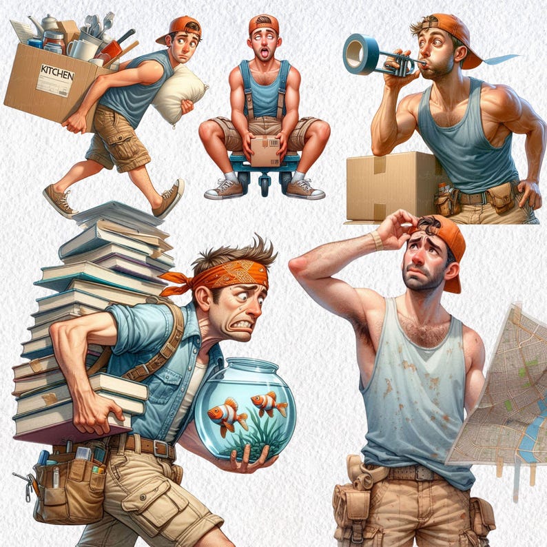 Moving Day Guy Clipart, Funny Moving Man, Stressful Relocation Cartoon ...