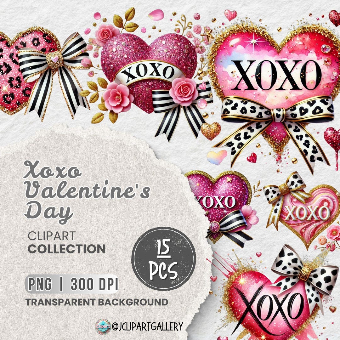 Xoxo Valentine Day Heart Png Clipart Bundle, Valentine's Day Png, Love ...