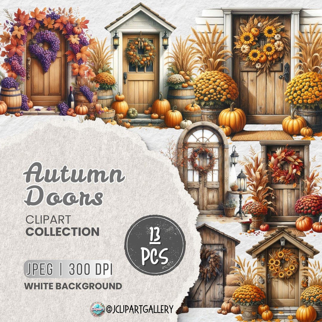 Autumn Doors Clipart Fall JPG Bundle, Autumn Clipart Fall, Seasonal ...