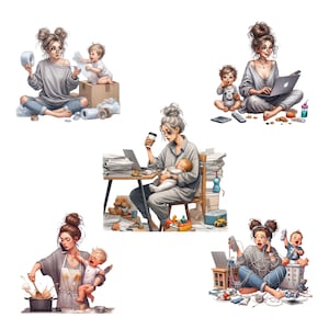 Funny Work From Home Mom Png Clipart, Hilarious Mother and Child ...