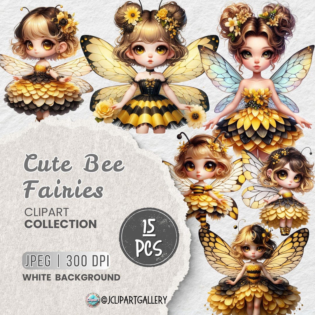 Chibi Bee Honey Fairy Clipart JPG Bundle, Cute Fairy Clipart Bee ...