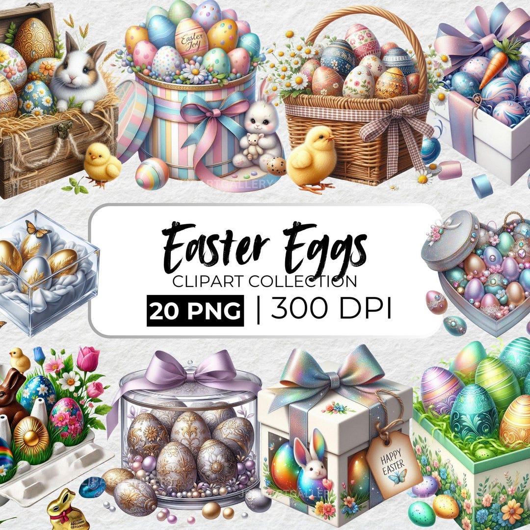 Easter Basket Eggs Clipart Bundle, Printable Easter Clipart, PNG Easter ...