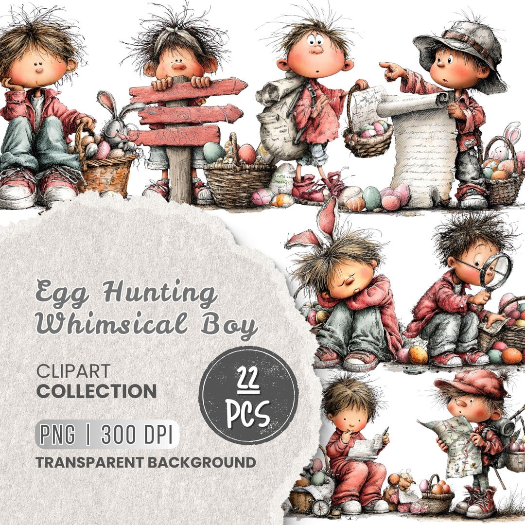 Easter Egg Hunt Boy Png Clipart, Whimsical Kids, Spring Child Clipart ...