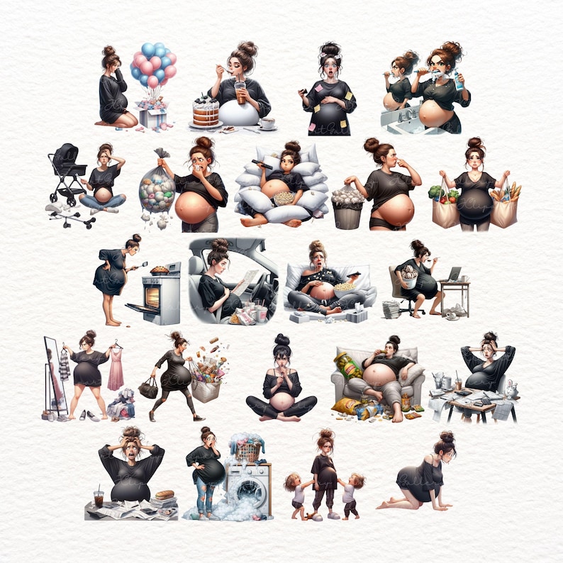 22 Funny Pregnant Woman PNG Bundle, Quirky Preggy Mom Clipart, Mom Life ...