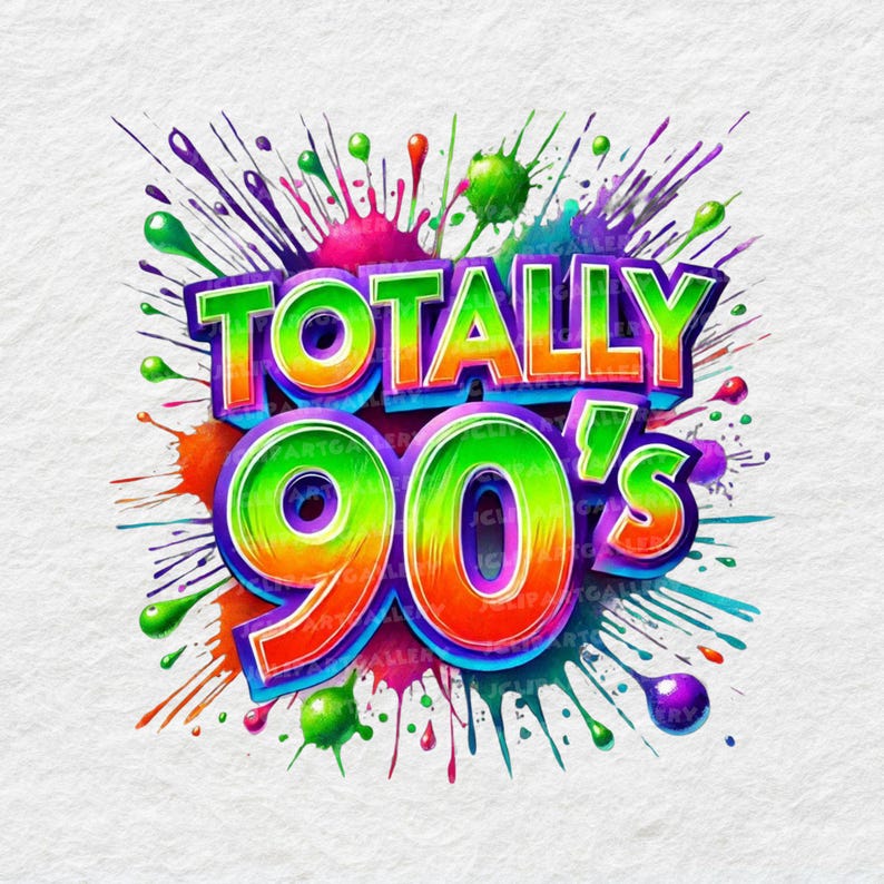 Totally 90s Clipart Bundle PNG, Vibrant Neon Retro Designs for ...