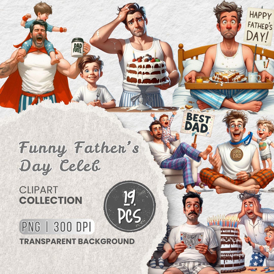 Funny Father's Day Clipart Bundle, Quirky Dad & Kids Art, Funny Family ...
