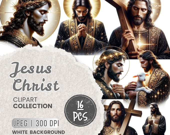 Jesus Christus Clipart Bundle, hyperrealistische Goldstickerei ...