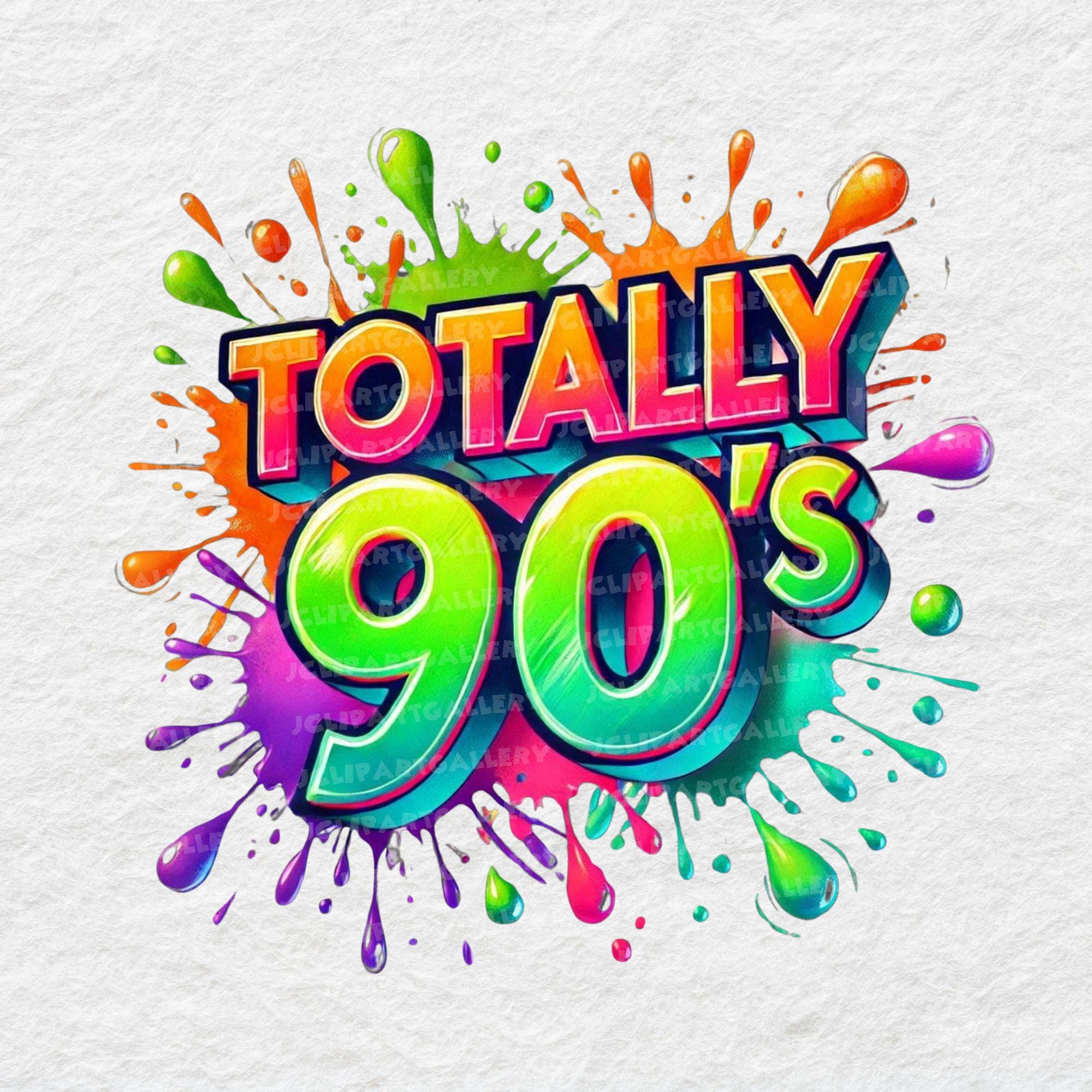 Totally 90s Clipart Bundle PNG, Vibrant Neon Retro Designs for ...