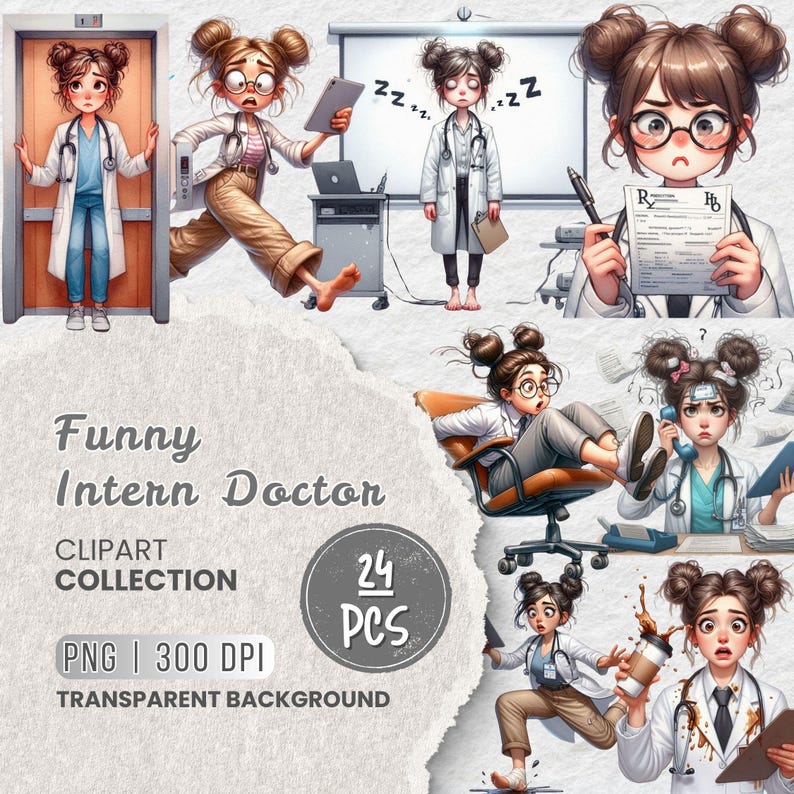 Funny Intern Doctor Clipart, Watercolor Doctor Clipart, Medical Clipart ...
