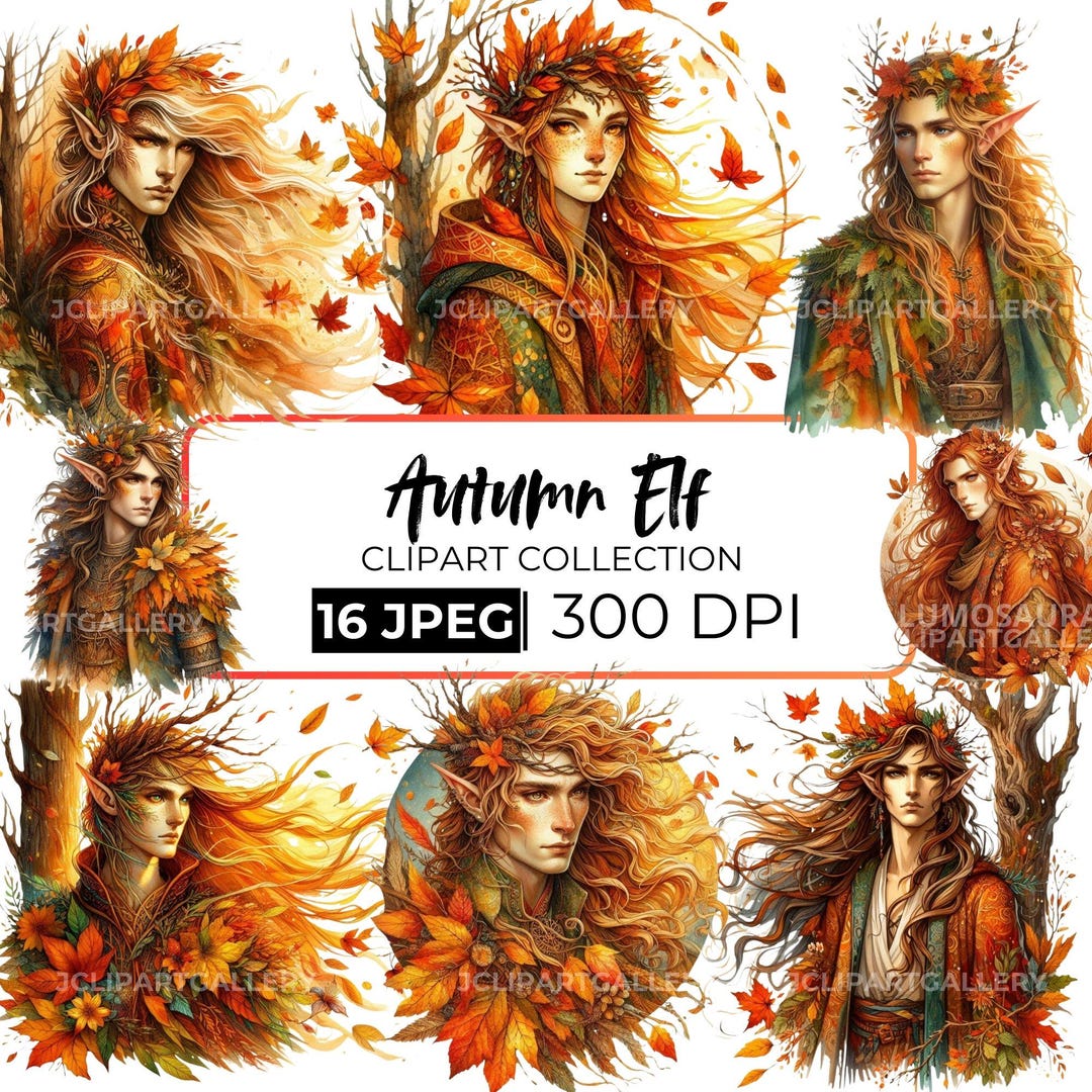 Autumn Elf JPEG Clipart Bundle, Fall Fantasy Elf Art, Woodland Elf ...
