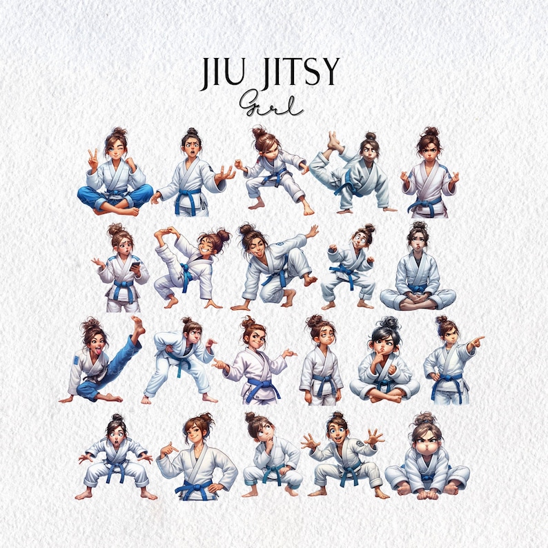 Quirky Jiu Jitsu Girl Png Clipart Bundle, Funny Martial Arts PNG, BJJ ...