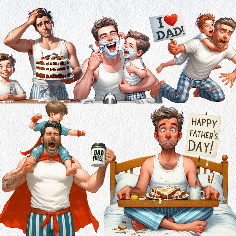 Funny Father's Day Clipart Bundle, Quirky Dad & Kids Art, Funny Family ...