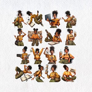 Quirky College Black Girl Clipart Bundle, Melanin College Student, Afro ...