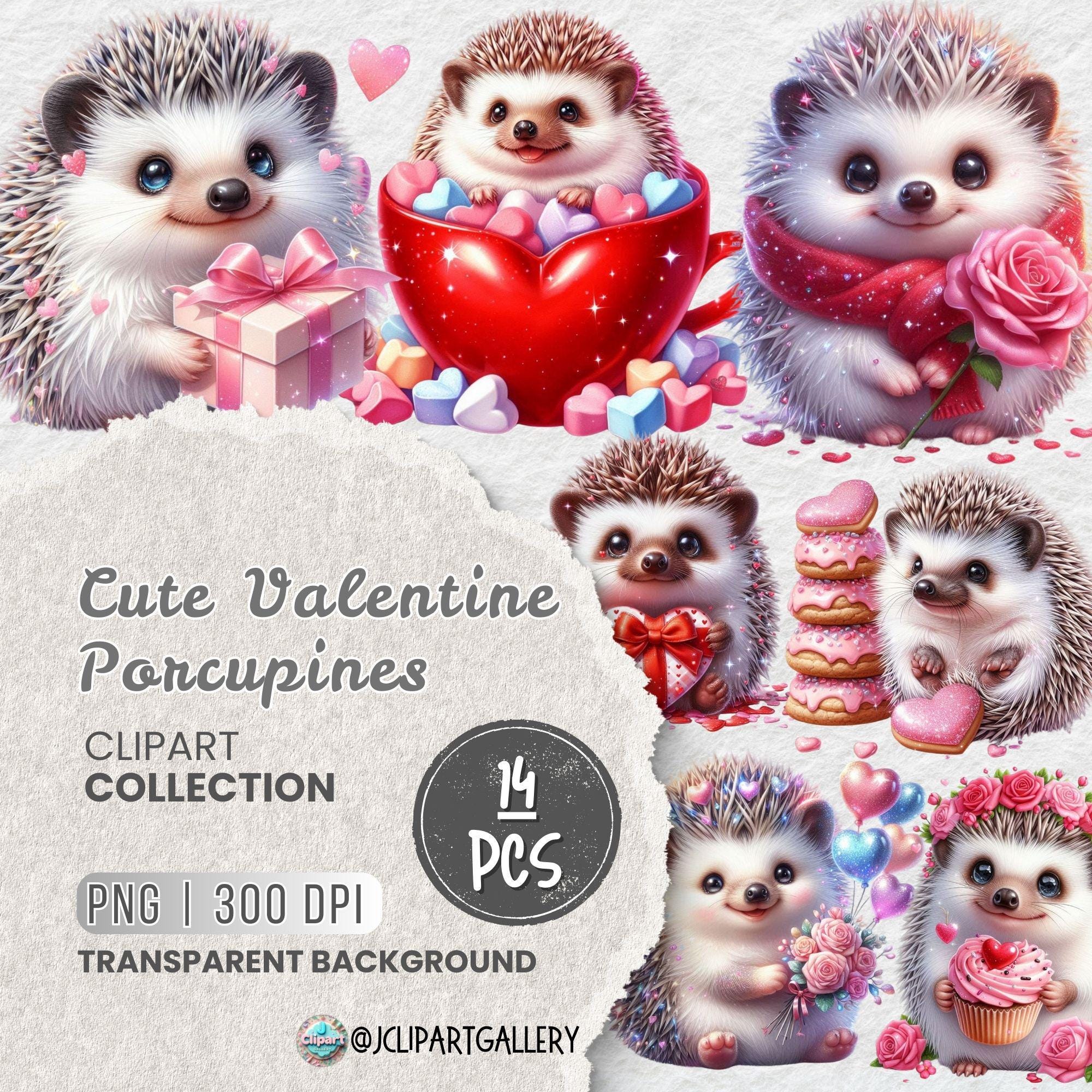 Valentine Porcupine Png Clipart Bundle, Cute Porcupine Png for ...
