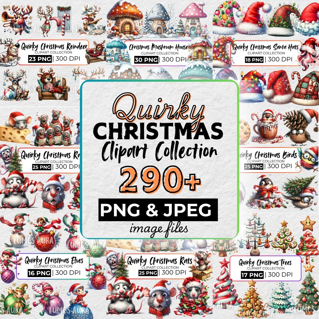 Quirky Christmas Clipart, Whimsical Holiday Graphics, Xmas PNG ...