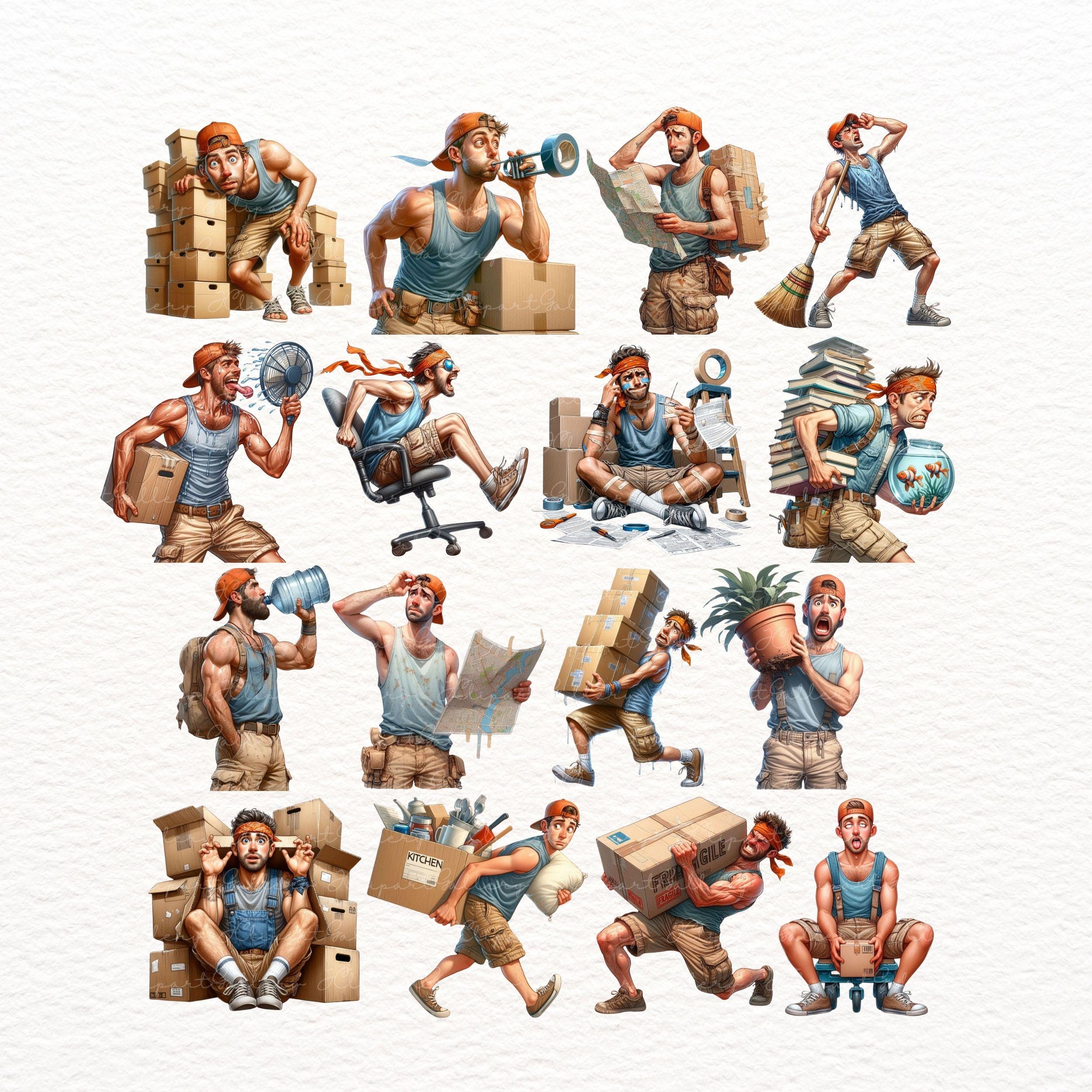 Moving Day Guy Clipart, Funny Moving Man, Stressful Relocation Cartoon ...