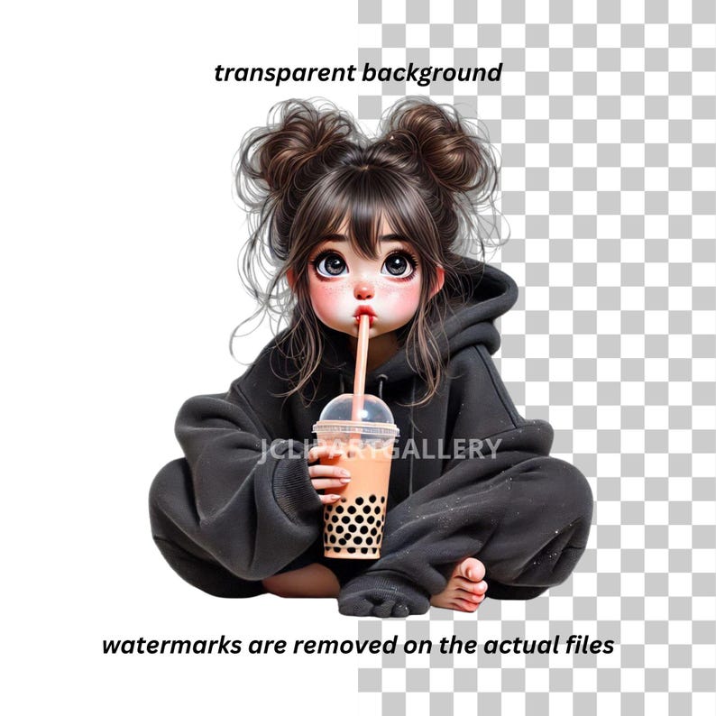 Cute Boba Lover Girl PNG Clipart Bundle, Cozy Girl, Cute Bubble Tea PNG ...