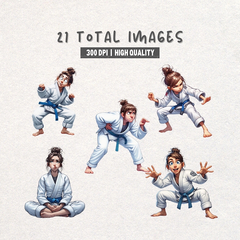 Quirky Jiu Jitsu Girl Png Clipart Bundle, Funny Martial Arts PNG, BJJ ...