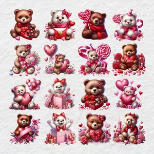 Valentine’s Day Teddy Bear Clipart Bundle PNG, Cute Romantic Bear ...
