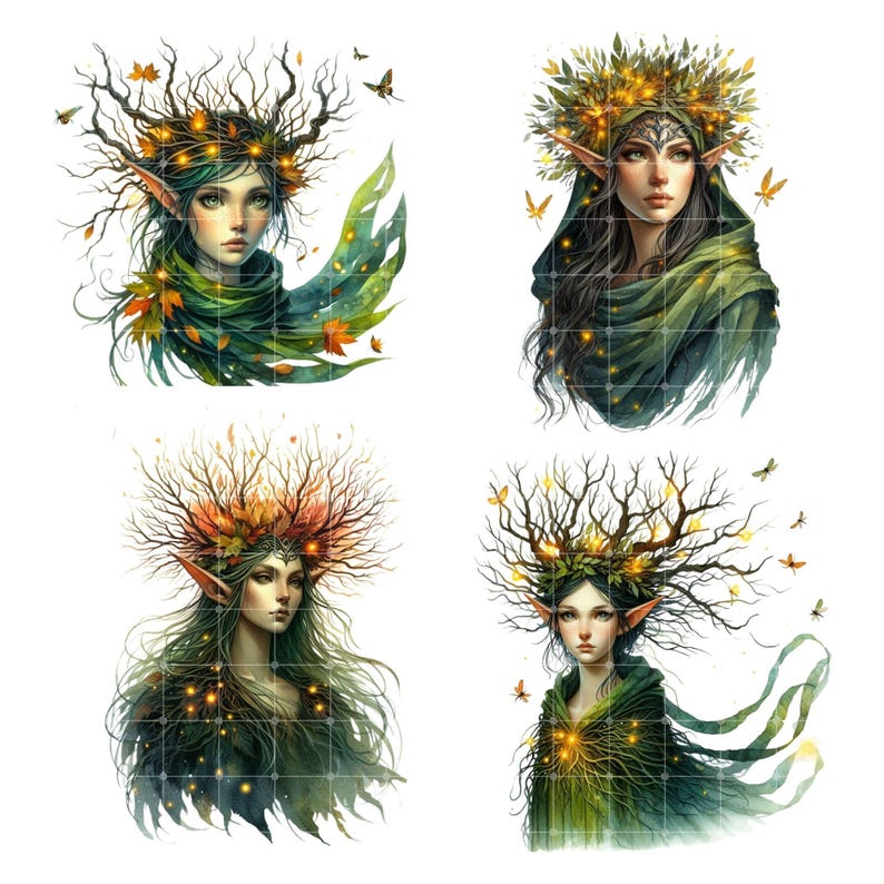 Woodland Elf Clipart JPEG Bundle, Mystical Forest Elf Art, Enchanted ...