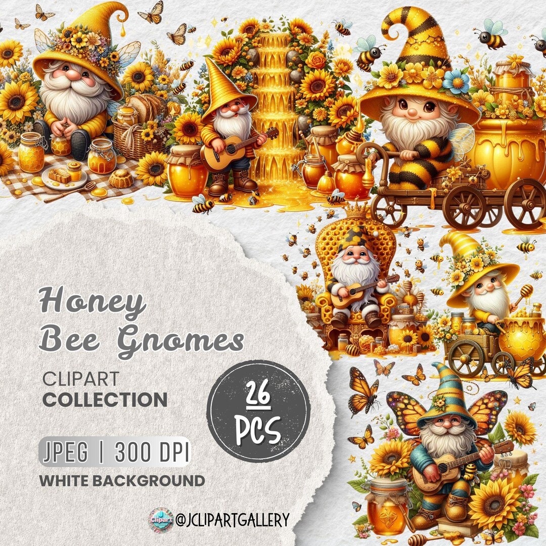 Honey Bee Gnome JPEG Clipart Bundle, Spring Gnome Graphics, Sunflower ...