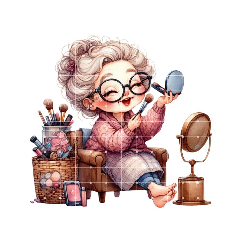 Grandma Makeup JPEG Clipart Bundle, Cute Senior Woman Self-care ...