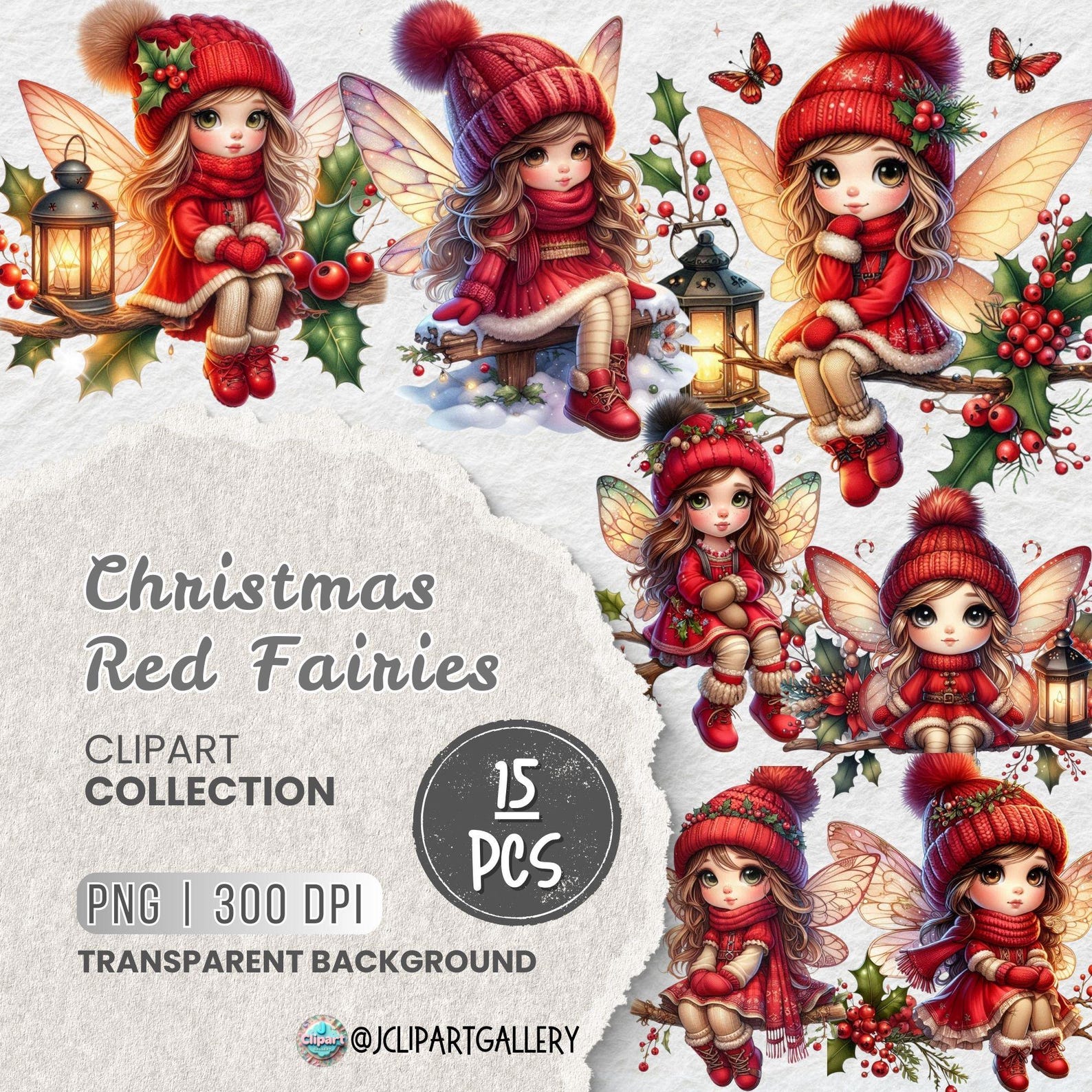 Christmas Fairy Clipart Bundle, Christmas PNG Bundle, Fantasy Clipart ...