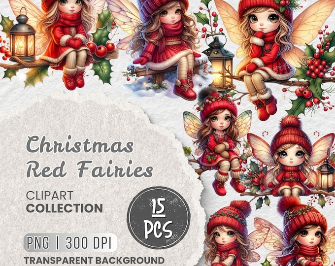Christmas Fairy Clipart Bundle, Christmas PNG Bundle, Fantasy Clipart ...