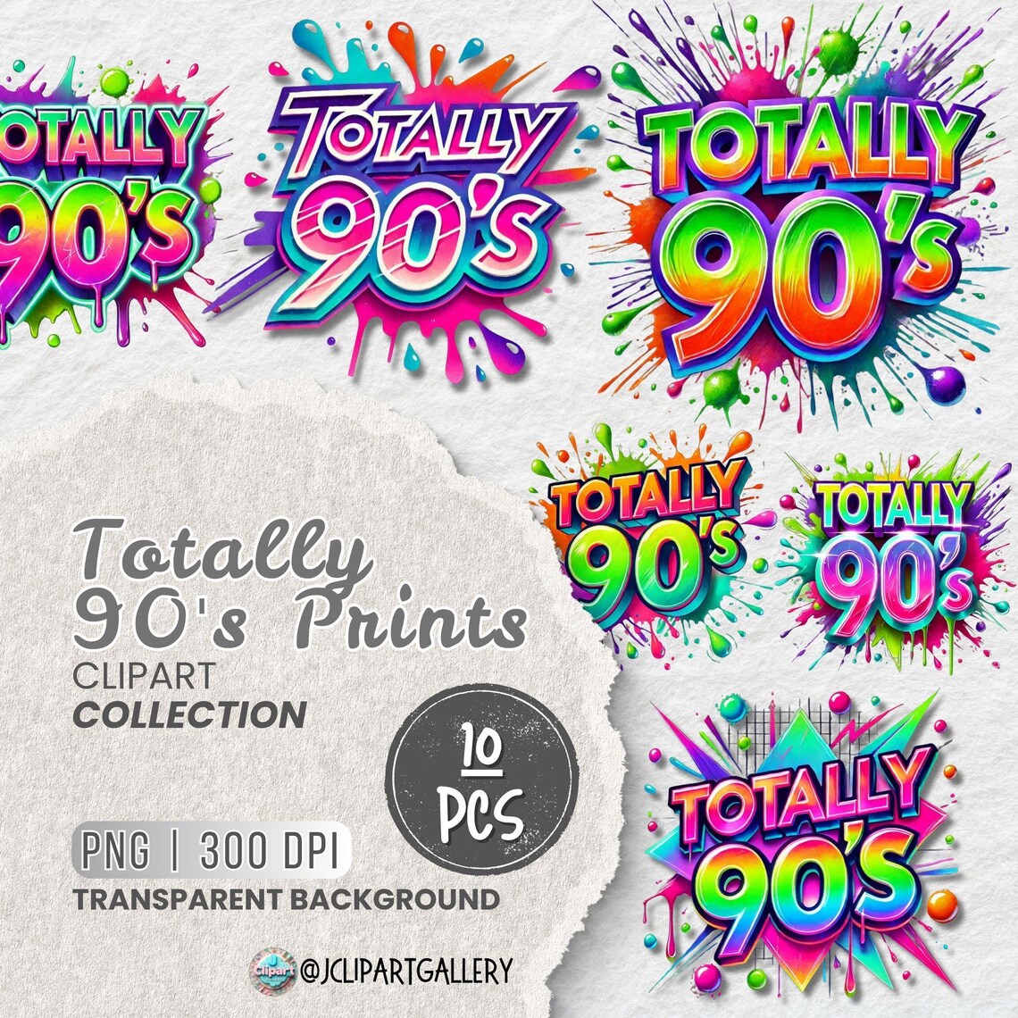 Totally 90s Clipart Bundle PNG, Vibrant Neon Retro Designs for ...