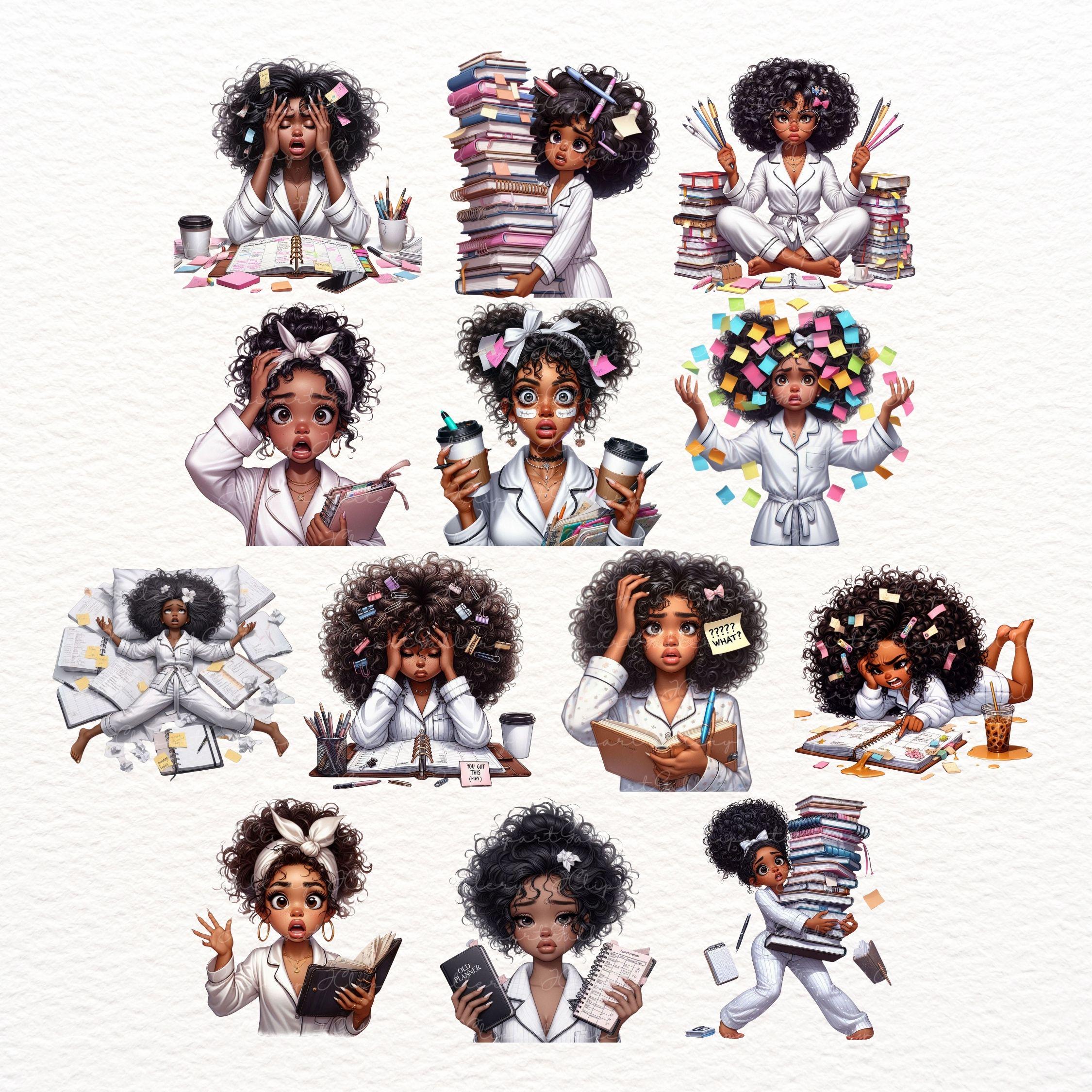 Quirky Planner Black Girl Png Clipart, Watercolor Planner Lover Clipart ...