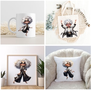 Fashionable Granny JPEG Clipart Bundle, Glamorous Senior Woman Cartoon ...