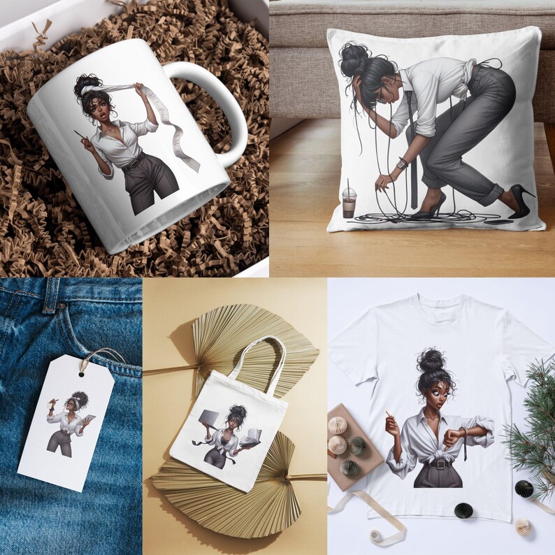 Overtime Queen Black Woman Clipart, Busy Office Lady, Working Hard Girl ...