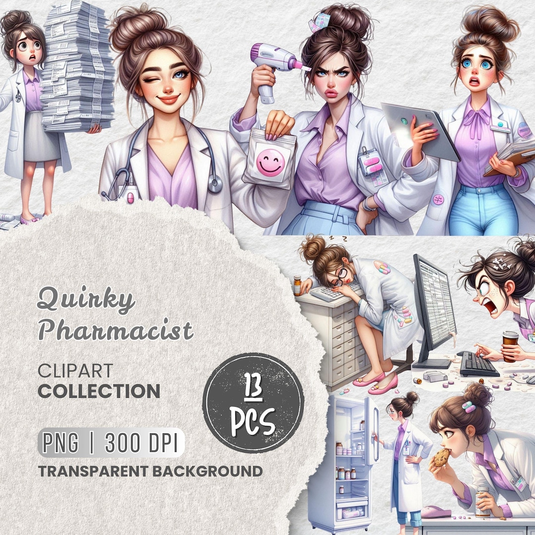 Quirky Pharmacist Clipart Bundle, Funny Pharmacy, Cute Medical Staff ...
