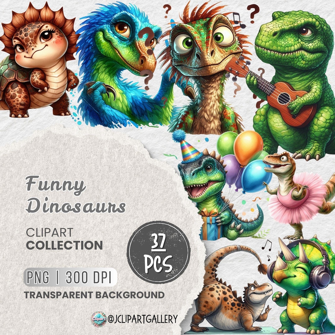 Funny Dinosar PNG Clipart Bundle, Quirky Dinosaurs, Cute Dino Clipart ...