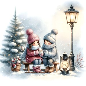 Christmas Kids Winter Scenes Clipart Bundle, Festive Snow Scenes With ...
