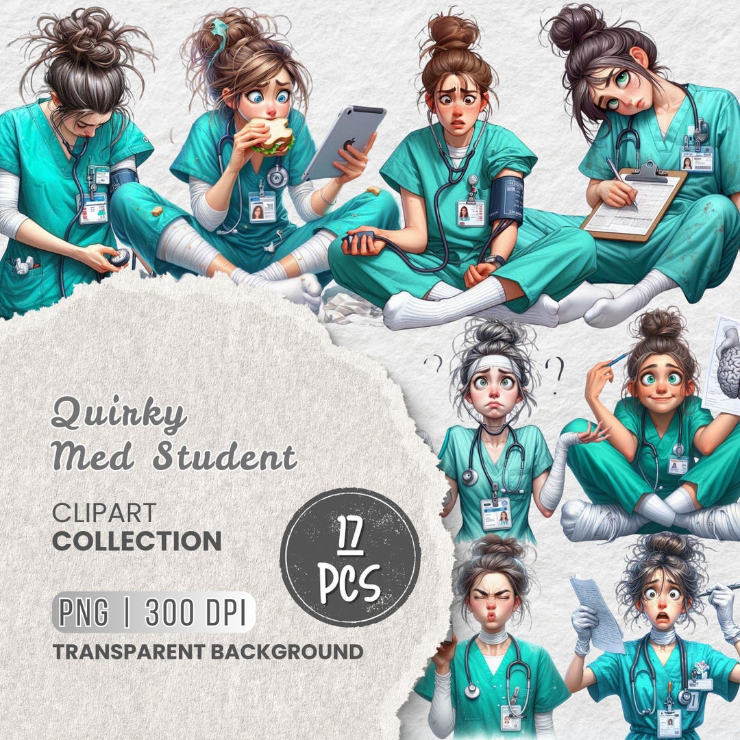 Quirky Med Student Clipart Bundle, Funny Medical School, Doctor Student ...