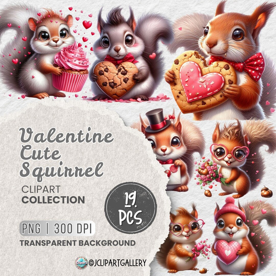 Valentine’s Day Squirrel Clipart Bundle Png, Cute Love Squirrels for ...