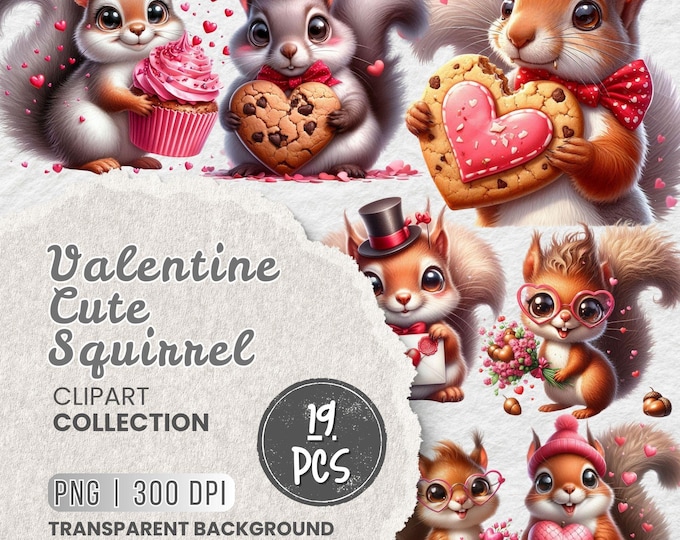 Valentine Squirrel Clipart, 13 High Quality Pngs/jpgs, Whimsical ...