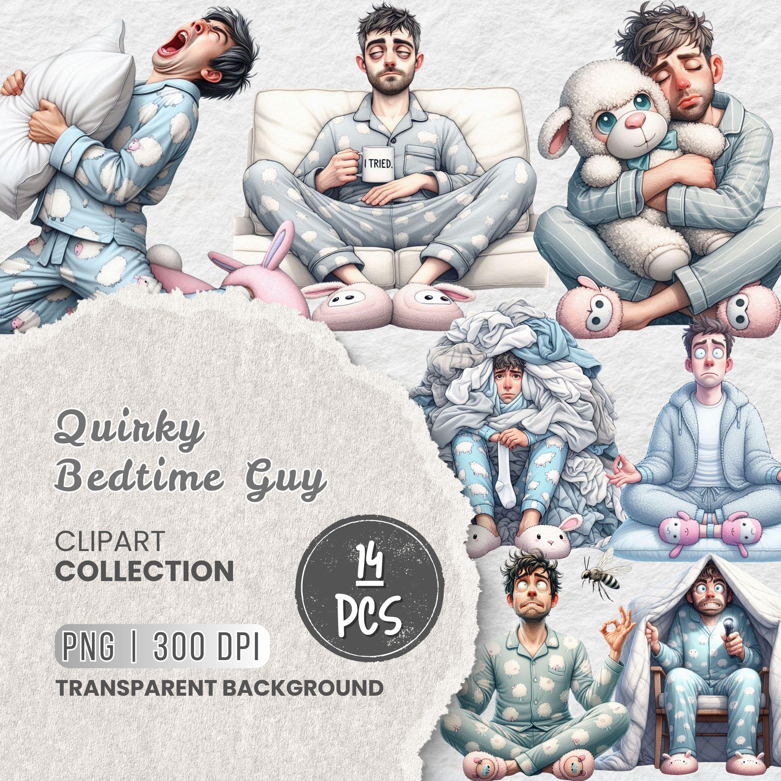 Quirky Bedtime Guy Clipart, Funny Sleepy Guy, Cozy Sleepover, Lazy Man ...