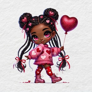 Valentine's Day Black Girl Clipart Bundle PNG, Cute Afro Girls With ...