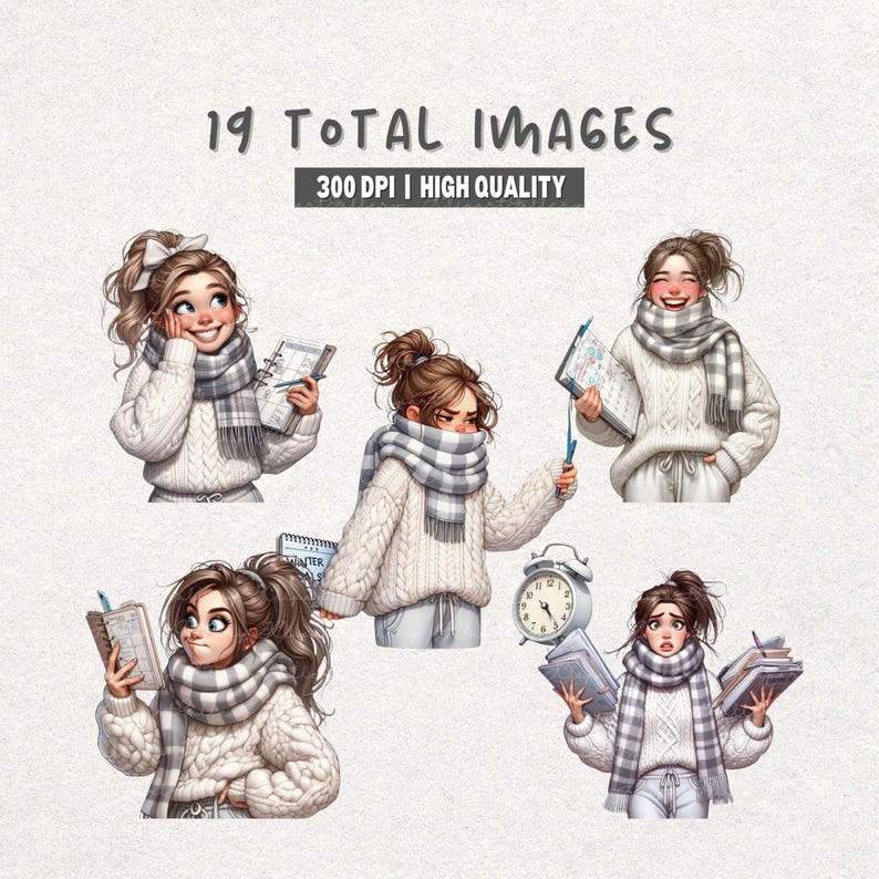 Quirky Winter Planner Girl Clipart, Funny Journaling Girl, Quirky ...