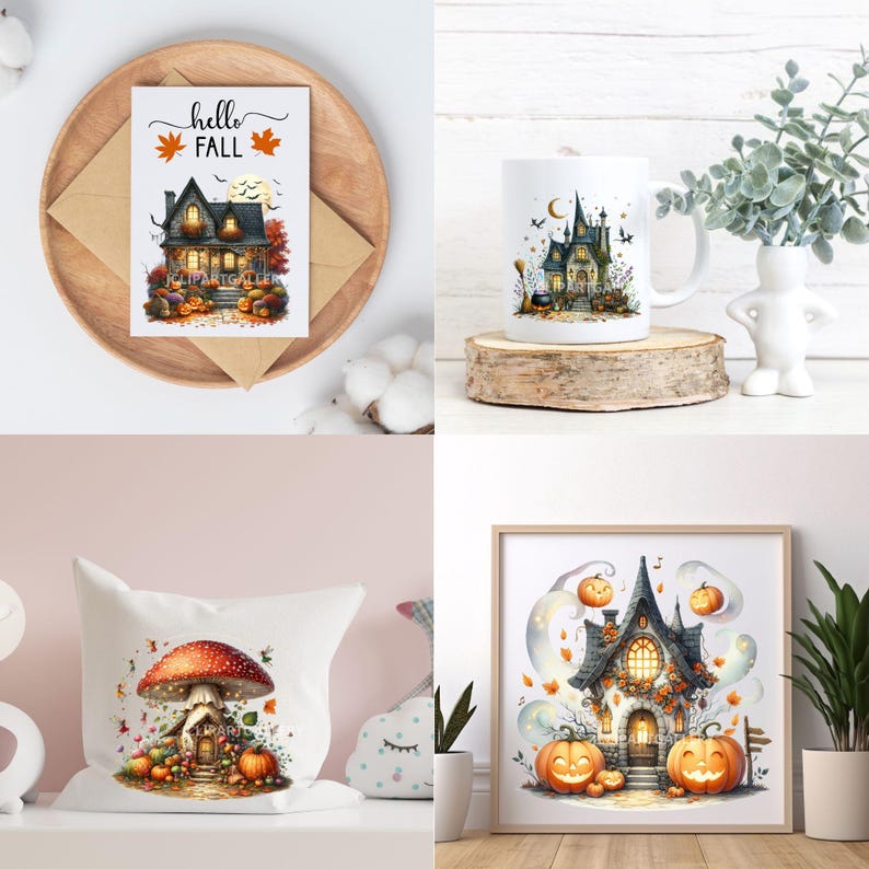 Haunted Halloween Cottage Clipart Bundle, Whimsical Fall House ...