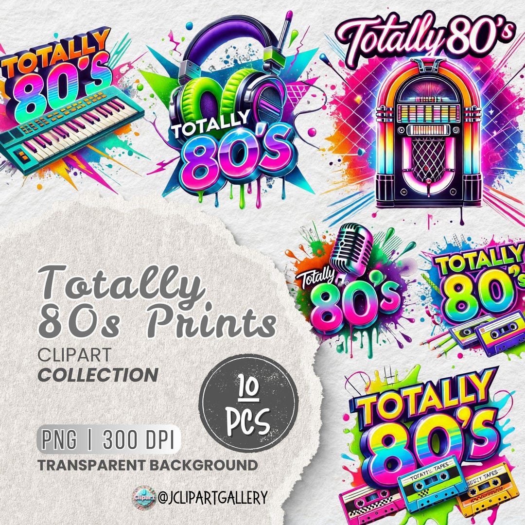 Totally 80s Clipart Bundle PNG, Retro 80s Sublimation Designs for Craft ...