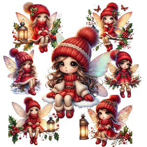 Christmas Fairy Clipart Bundle, Christmas PNG Bundle, Fantasy Clipart ...