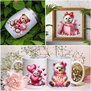Valentine’s Day Teddy Bear Clipart Bundle PNG, Cute Romantic Bear ...