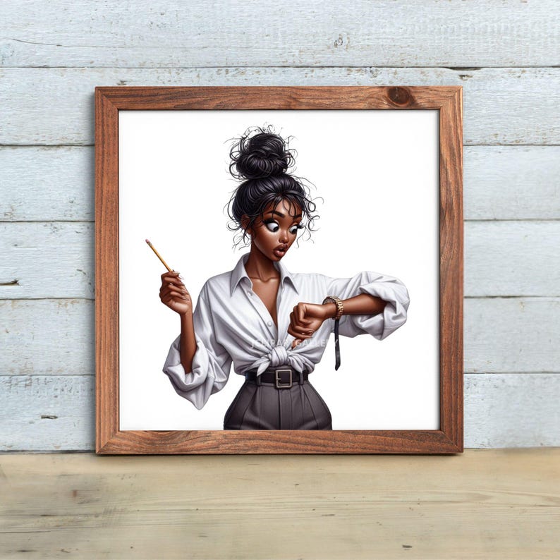 Overtime Queen Black Woman Clipart, Busy Office Lady, Working Hard Girl ...