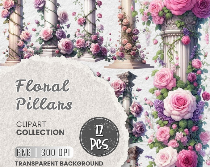 JPEG Rome Pink Floral View From Balcony Clipart Bundle Commercial Use ...