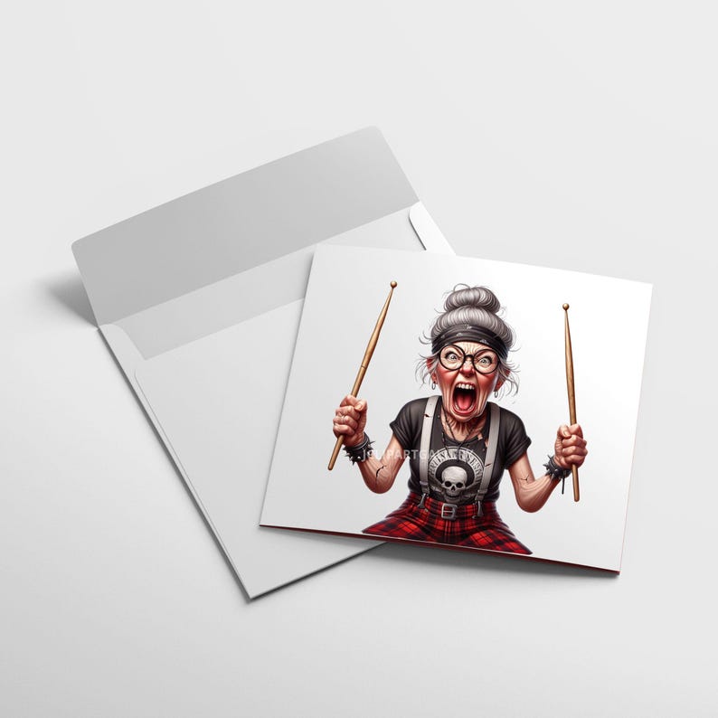 Quirky Rockstar Grandma Clipart, Funny Punk Granny, Musician Grandma ...